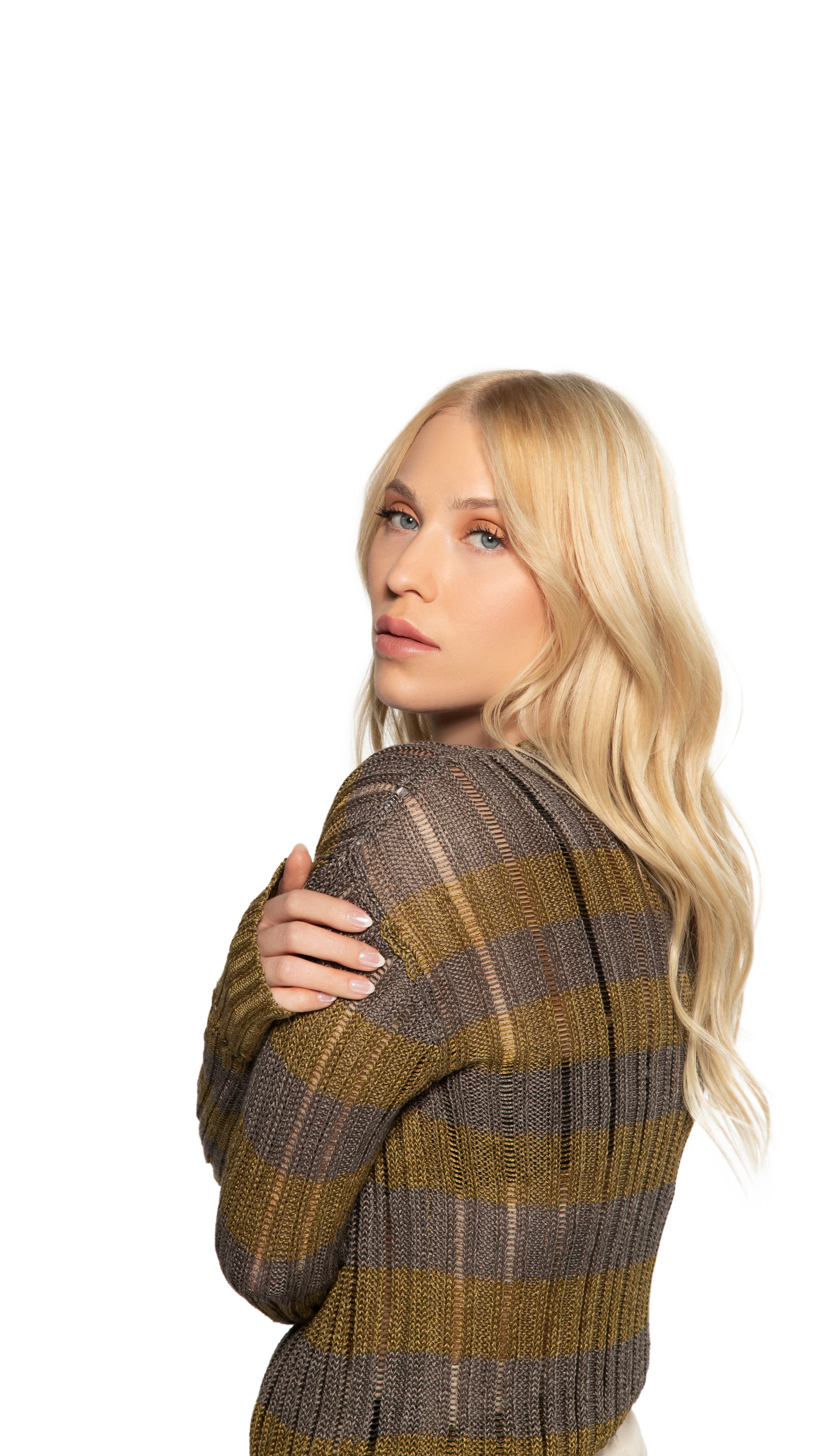 Lightweight Drop Needle Stripe Sweater | Gender Neutral Olive Multi ...