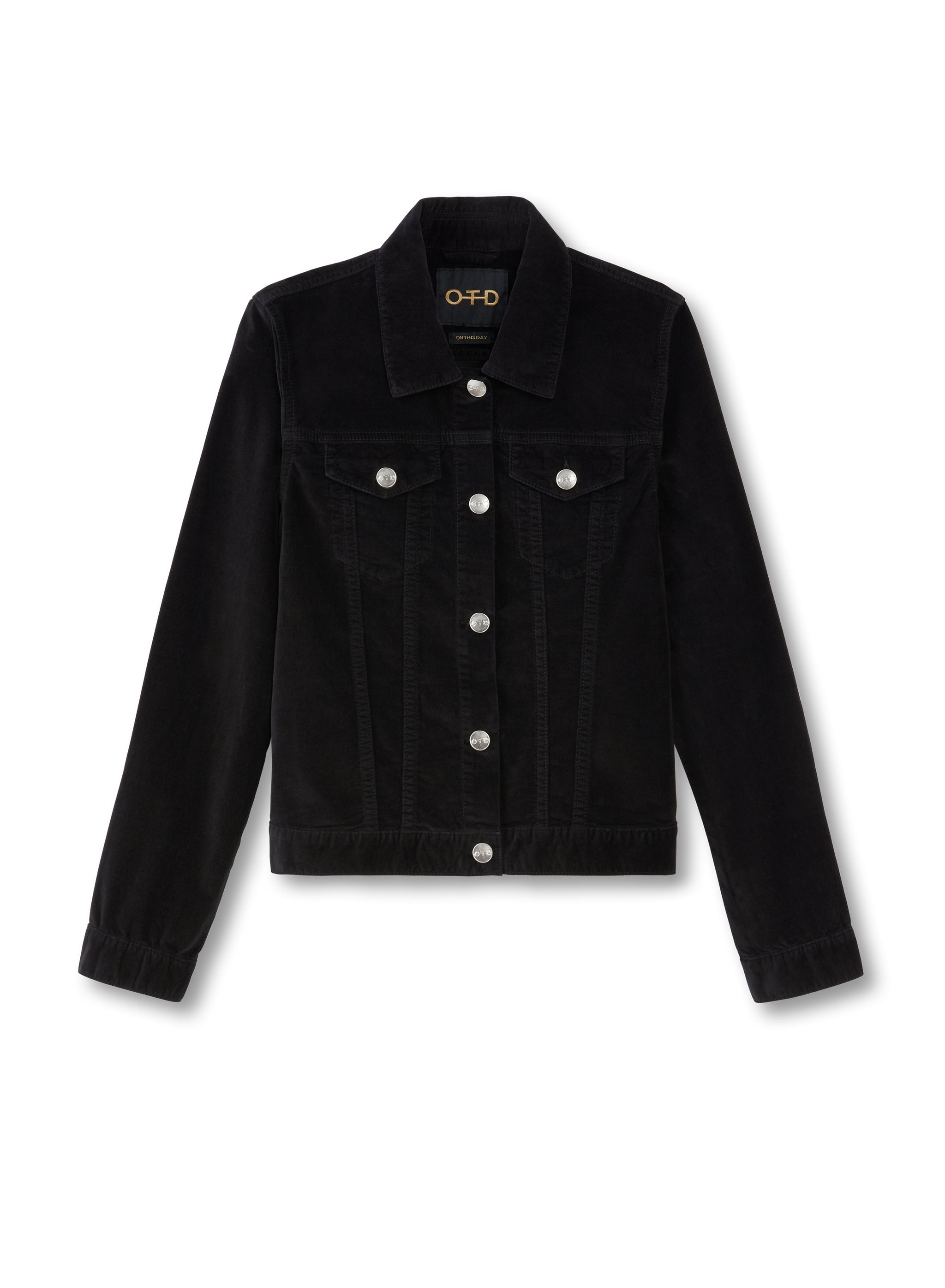 Women's Stretch Velvet Jean Jacket in Black | Women's Jackets – OTD ...